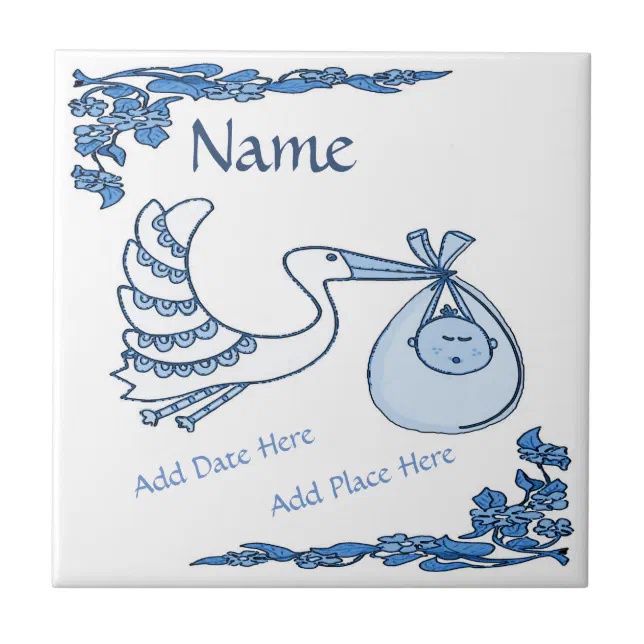 Birth Tile, Blue Dutch Look, Personalize Ceramic Tile | Zazzle