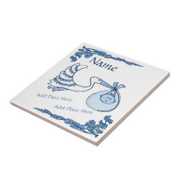 Birth Tile, Blue Dutch Look, Personalize Ceramic Tile | Zazzle
