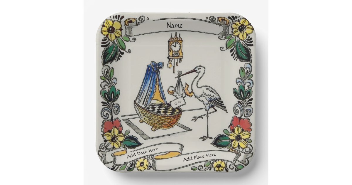 Birth Tile, Dutch Look, Personalize Paper Plates | Zazzle