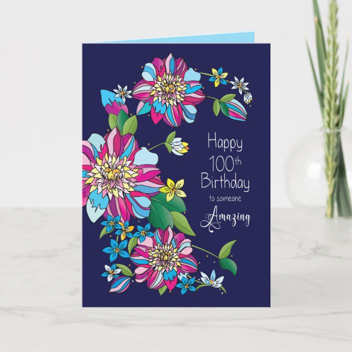 Birthday, 100th, Bright Bold & Colorful Flowers Card | Zazzle.com