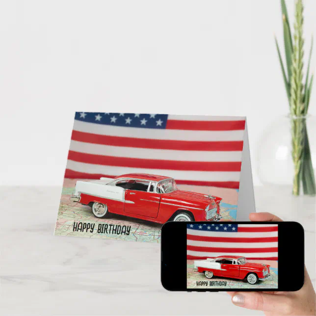 Birthday 1955 Chevy Car On Map Card | Zazzle