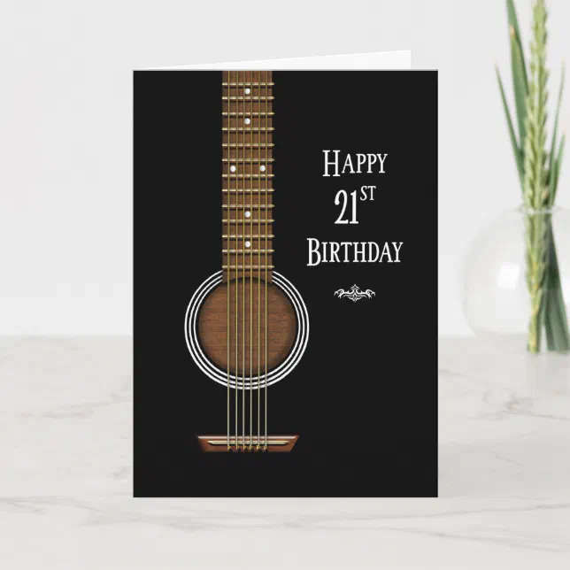 Birthday, 21st, Black Acoustic Guitar Card | Zazzle