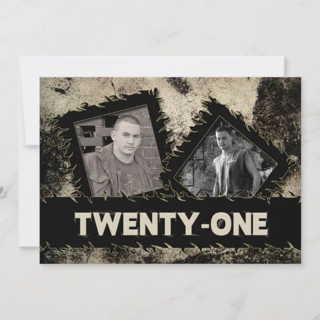 BIRTHDAY 21ST INVITATION - GRUNGE - TWO PHOTOS | Zazzle