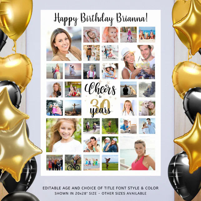 Birthday 32 Photo Collage Cheers to Years Poster | Zazzle