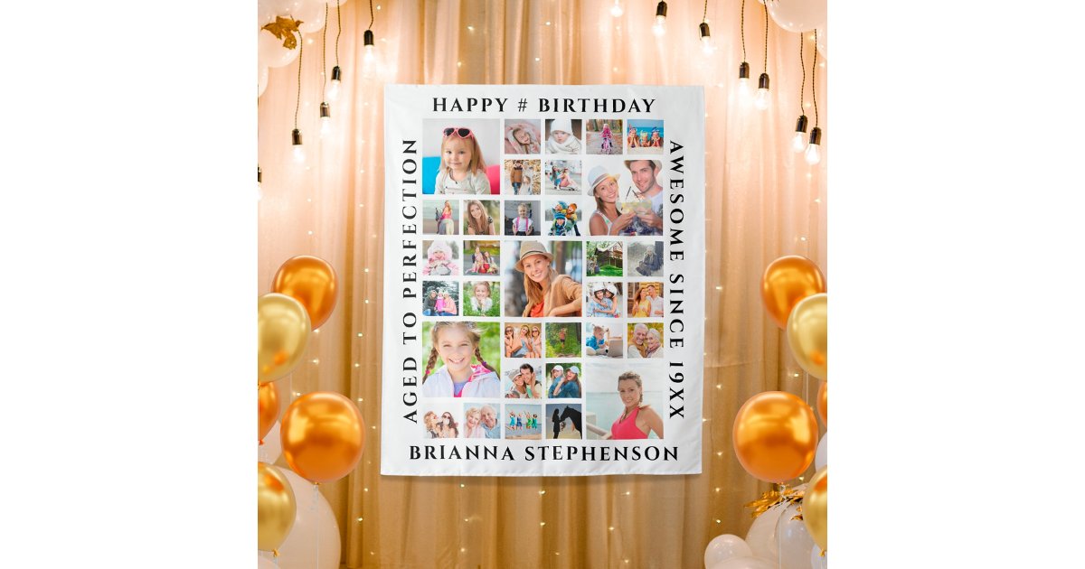Birthday 33 Photo Collage Party Backdrop | Zazzle
