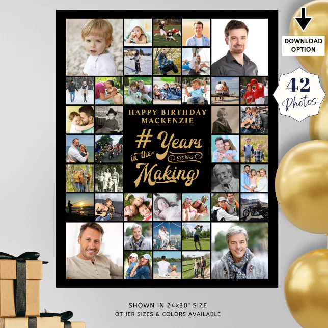 Birthday 42 Photo Collage YEARS IN THE MAKING Poster | Zazzle