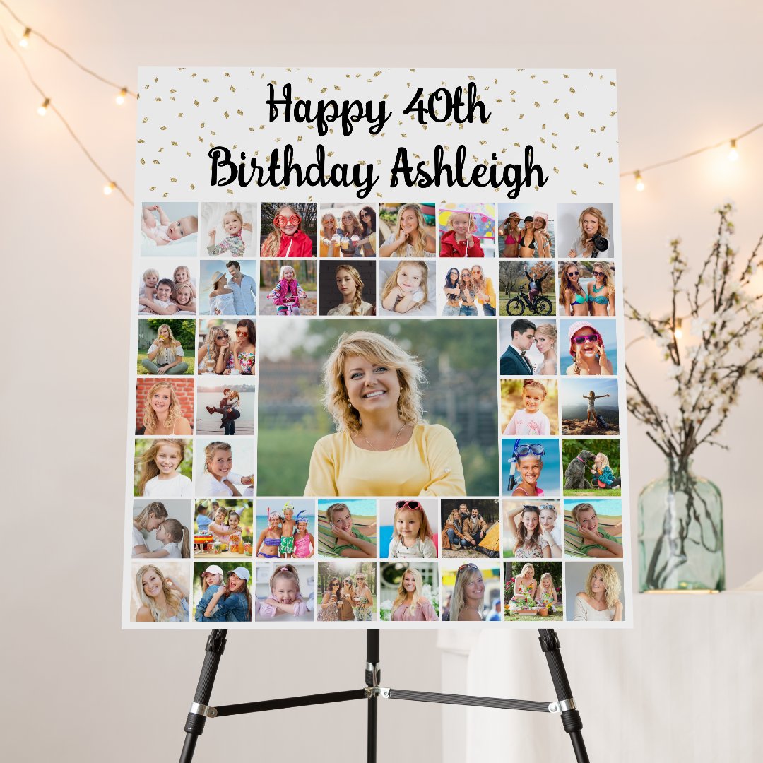 Birthday 45 Photo Collage Confetti Custom Foam Board | Zazzle