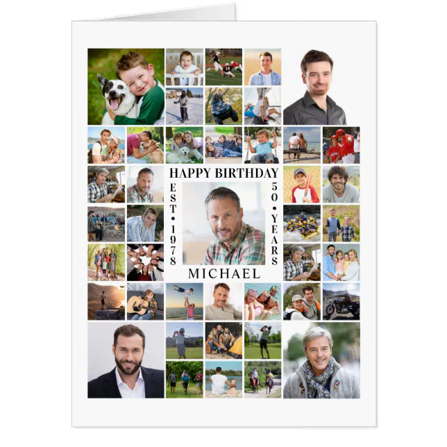 Birthday 45 Photo Name Age Year Custom Card | Zazzle