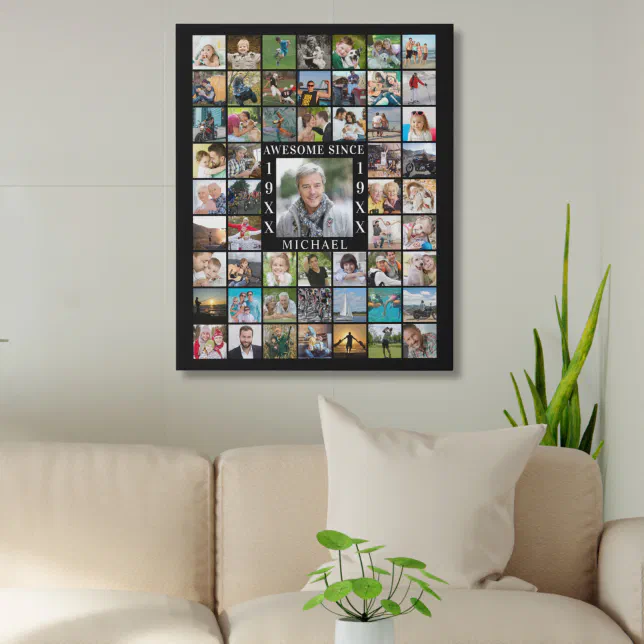 Birthday 55 Photo Collage AWESOME SINCE Faux Canvas Print | Zazzle