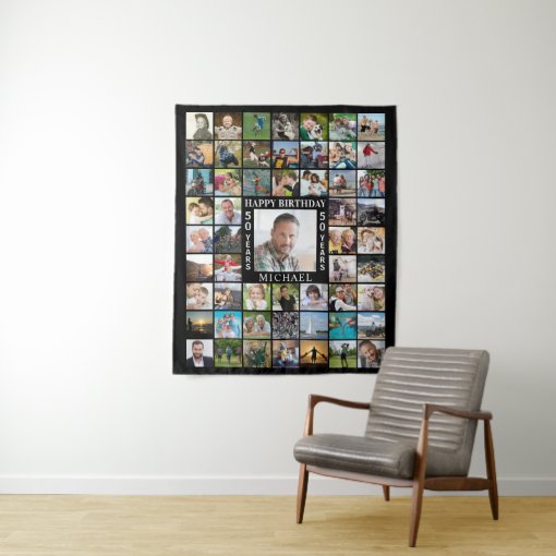 Birthday 55 Photo Collage Backdrop | Zazzle