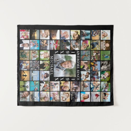 Birthday 55 Photo Collage Backdrop AWESOME SINCE | Zazzle