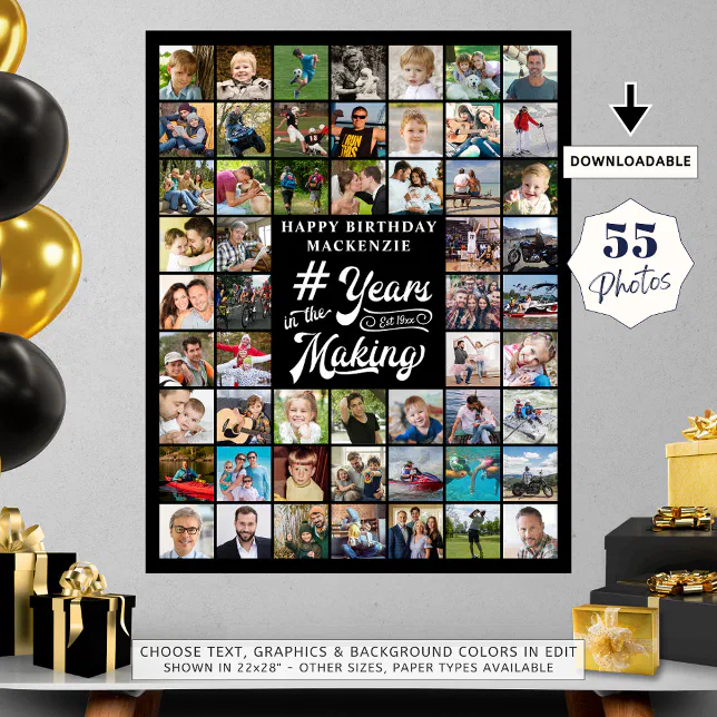 Birthday 55 Photo Collage Years in the Making Poster | Zazzle