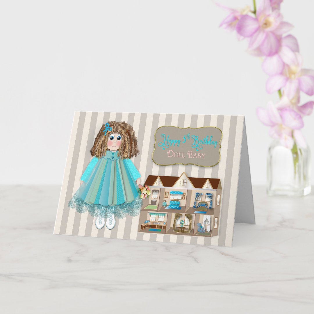 Birthday, 5th For Girls, Doll & Dollhouse Card | Zazzle