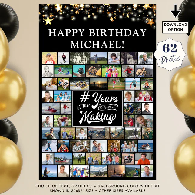 Birthday 62 Photo Collage # Years in the Making Poster | Zazzle