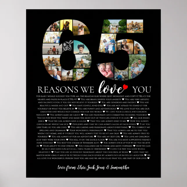 birthday 65 reasons why I love you retirement Poster | Zazzle