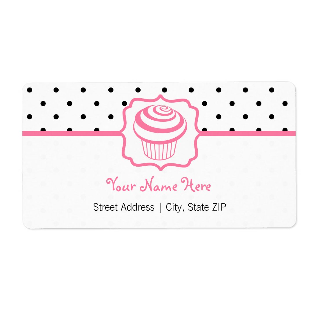 Birthday Address Label - Polka Dot / Pink Cupcake | Zazzle