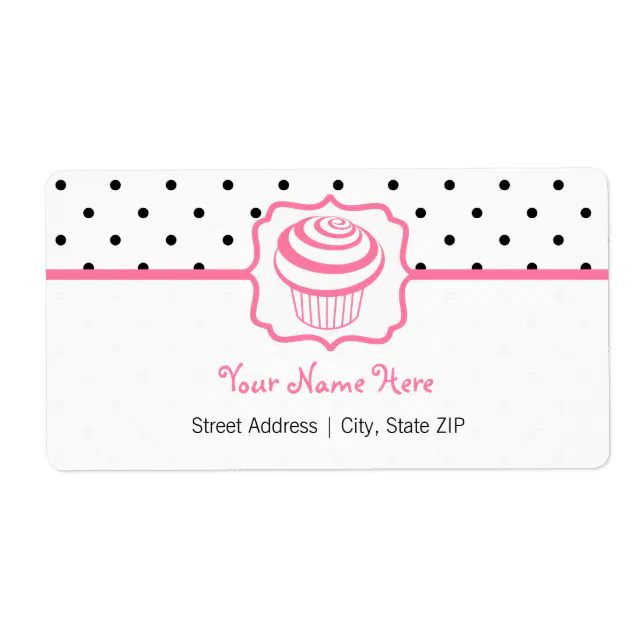 Birthday Address Label - Polka Dot / Pink Cupcake | Zazzle