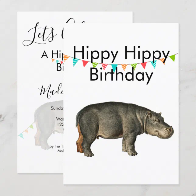Birthday Adult Funny Hippopotamus Color Bunting Invitation | Zazzle