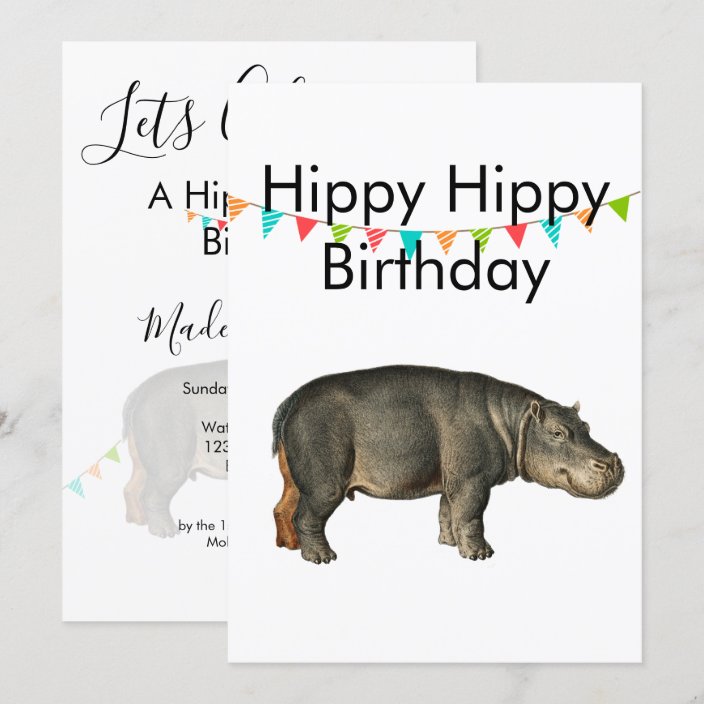 Birthday Adult Funny Hippopotamus Color Bunting Invitation | Zazzle.com