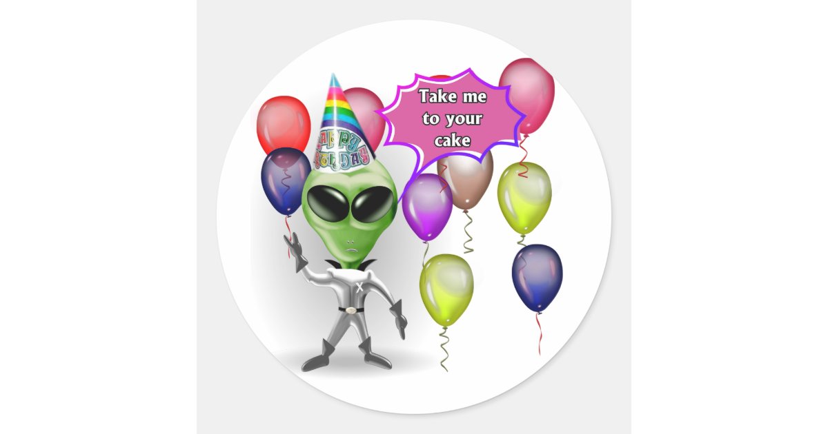 Birthday Alien Classic Round Sticker | Zazzle