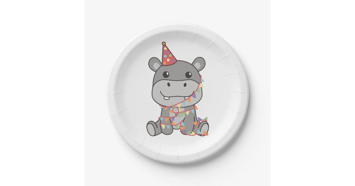 Birthday Animal Cute Hippo for Kids Birthday Party Paper Plates | Zazzle