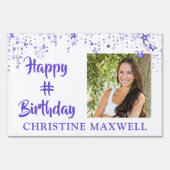 Birthday Any Age Purple Stars Photo Personalized Sign | Zazzle