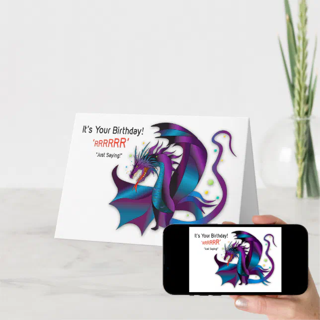 Birthday Anyone Fierce Dragon Shades Purple Blues Card | Zazzle