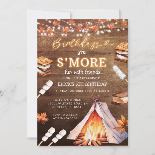 Birthday are S'mores Fun Campfire Autumn Party Invitation | Zazzle
