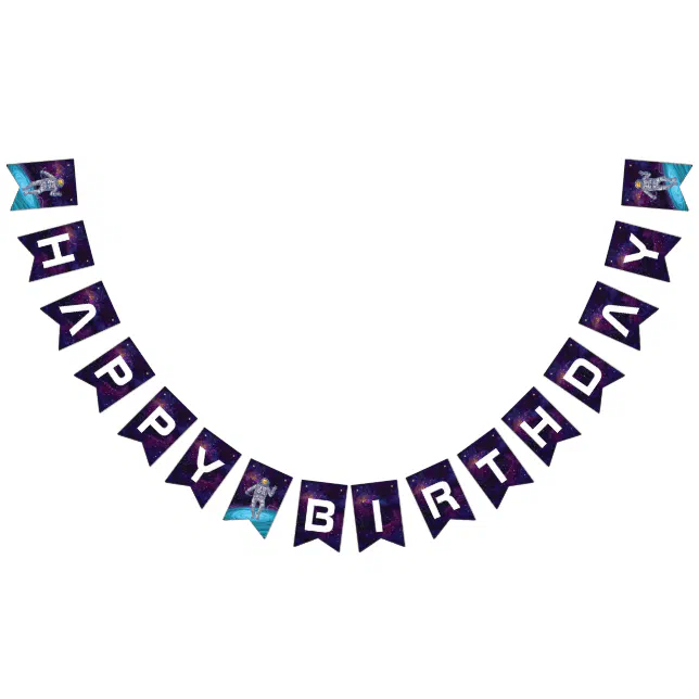 Birthday. Astronaut in Space with Stars & Galaxy. Bunting Flags | Zazzle