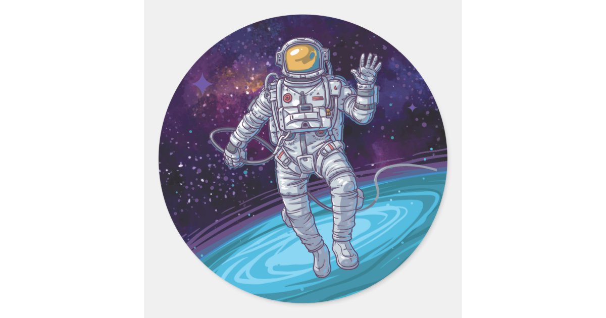 Birthday. Astronaut in Space with Stars & Galaxy. Classic Round Sticker ...