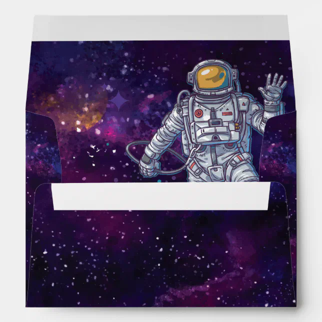 Birthday. Astronaut in Space with Stars & Galaxy. Envelope | Zazzle