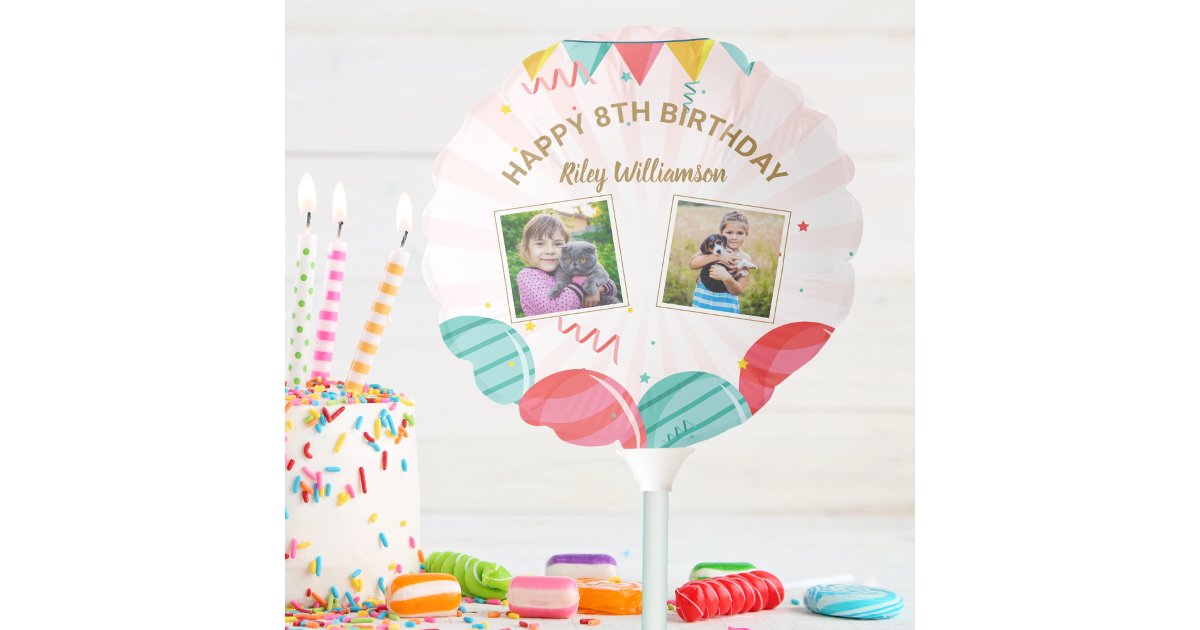 Birthday Balloon Gold Pink Confetti Photos Any Age | Zazzle