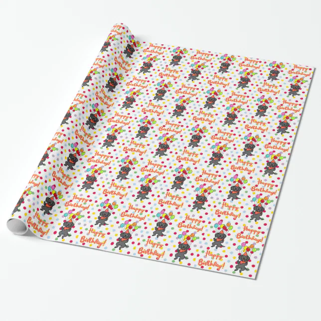 Birthday Balloons Black Labrador Wrapping Paper | Zazzle