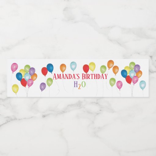 Birthday Balloons Water bottle label | Zazzle