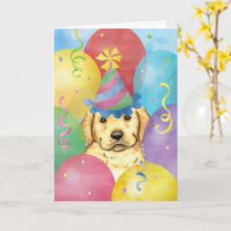 Birthday Balloons Yellow Lab Card | Zazzle