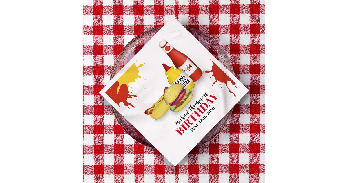 Birthday Barbeque Party BBQ Custom Cocktail Napkins | Zazzle