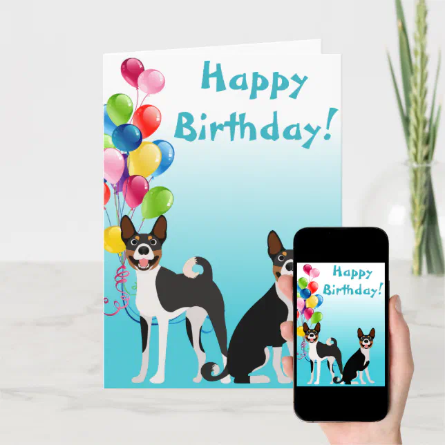 Birthday Basenji Hound Dog Animal with Balloons Card | Zazzle