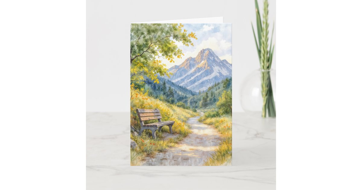 Birthday Bench By a Dirt Mountain Path Card | Zazzle
