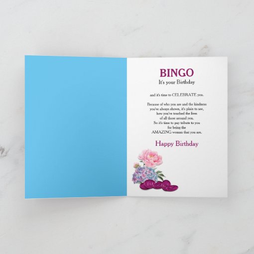 Birthday Bingo Card and Pink Blue Flowers | Zazzle