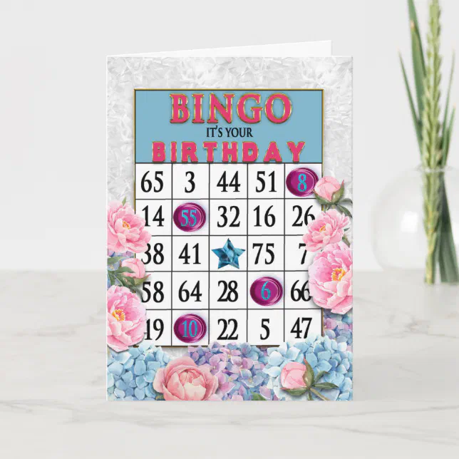 Birthday Bingo Card and Pink Blue Flowers | Zazzle