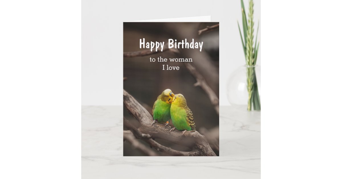 Birthday Bird Cuddling Budgies Parakeet woman love Card | Zazzle