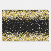 Birthday black gold confetti name wrapping paper sheets | Zazzle