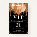 Birthday black gold glitter balloon vip invitation badge | Zazzle