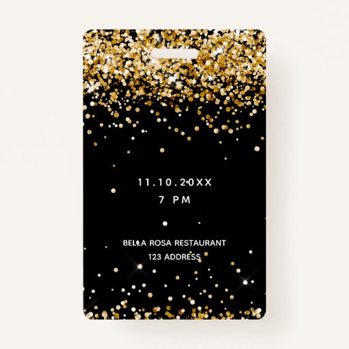 Birthday black gold glitter dust name vip badge | Zazzle