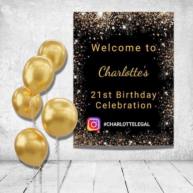 Birthday black gold glitter Instagram welcome Poster | Zazzle Birthday black gold glitter Instagram welcome Poster | Zazzle