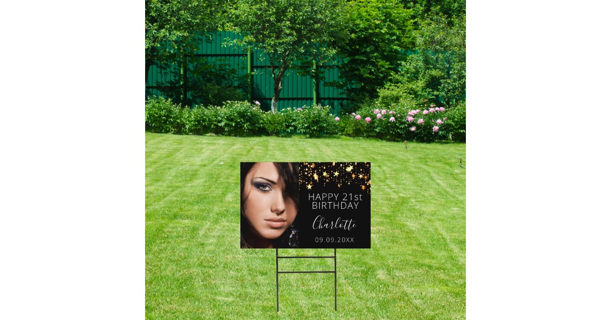 Birthday Black Gold Stars Woman Elegant Sign Zazzle