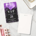 Birthday black purple balloon vip invitation badge | Zazzle