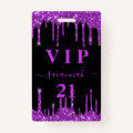 Birthday black purple glitter drips vip invitation badge | Zazzle