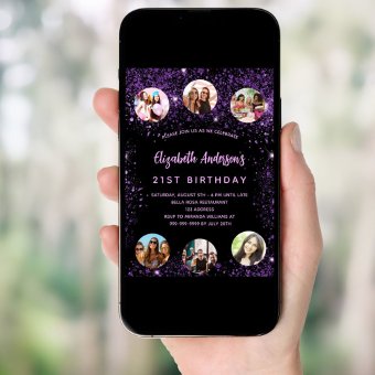 Birthday black purple photo best friends invitation | Zazzle