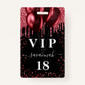 Birthday black red balloons glitter vip badge | Zazzle